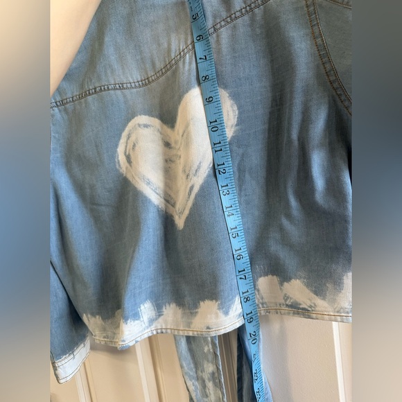 Handmade | Tops | Custom Heart Bleached Blue Denim Shirt Button Down ...